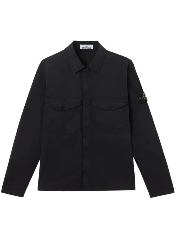 Stone Island Regular Fit Cotton Blend Jacket With Chest Pockets - Nero