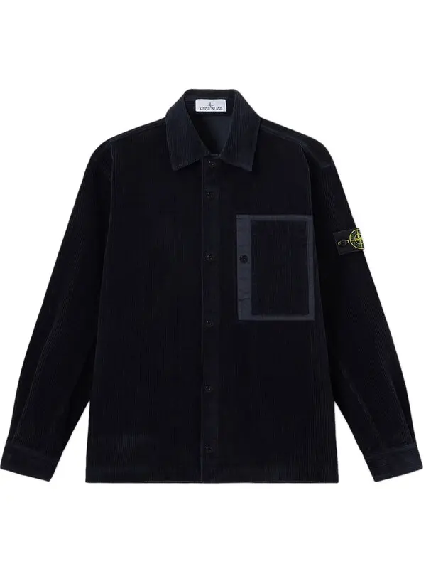Stone Island Comfort Fit Snap-button Shirt With Contrasting Pocket - Blu