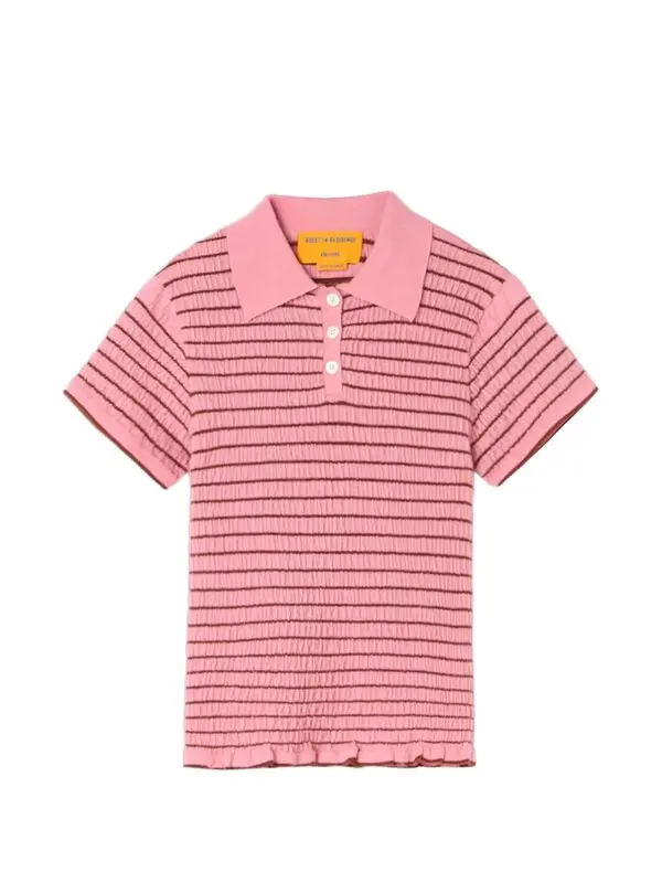 Guest In Residence Striped Smocked Cashmere Polo Shirt - Rosa