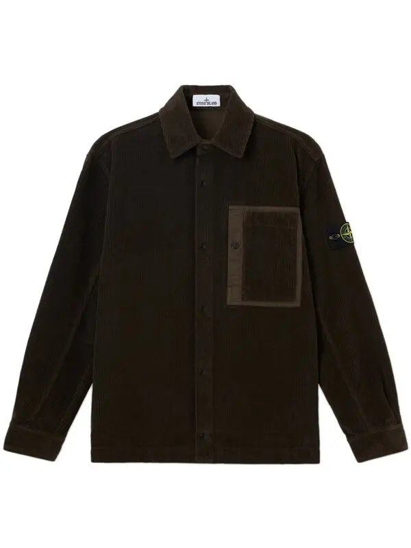 Stone Island Comfort Fit Snap-button Shirt With Chest Pocket Fw26 - Marrone