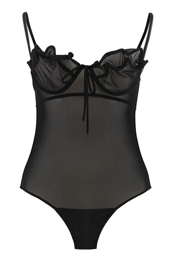 Y/project Elegant Tulle Bodysuit With Underwire Cups - Black