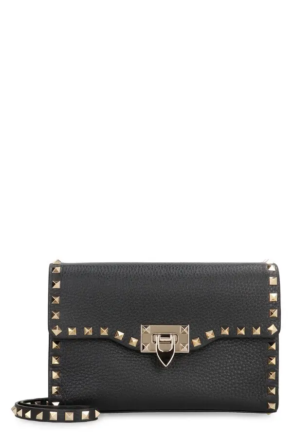 Valentino Garavani Rockstud Grainy Calfskin Crossbody Bag - Black