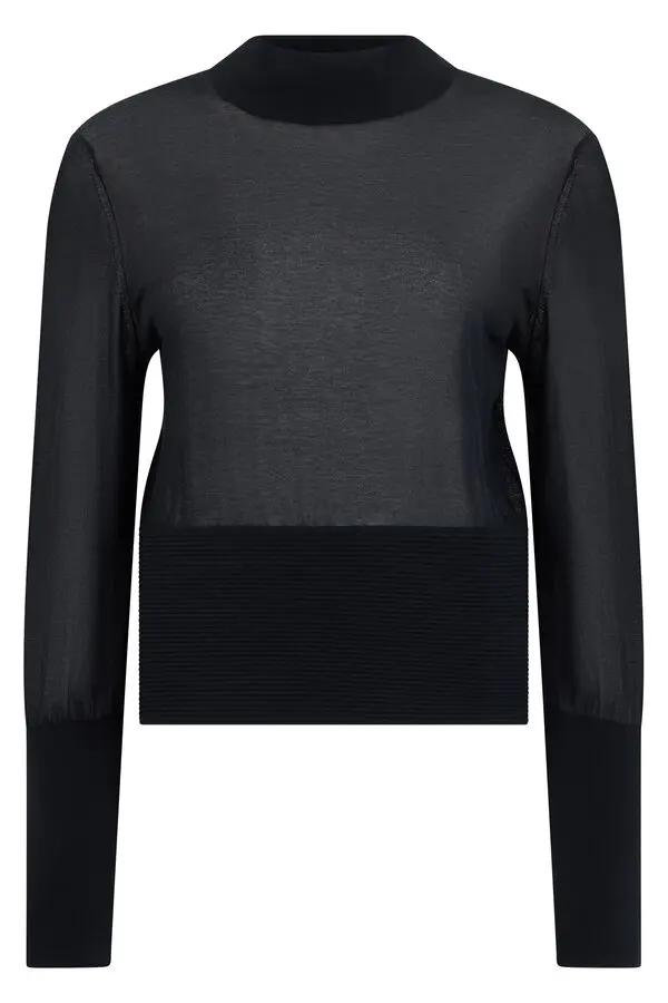 FRAME Lightweight Knit High-neck Sweater With Textured Band - Black