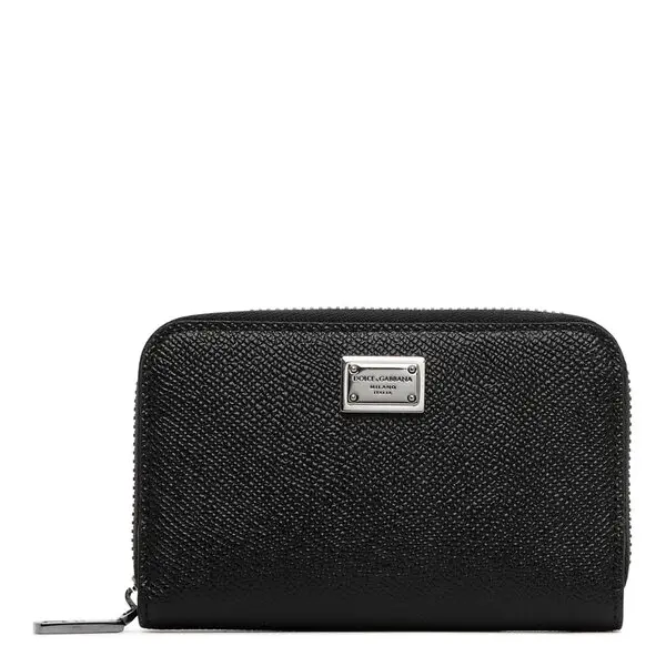 Dolce & Gabbana Small Calfskin Zip-around Wallet With Logo Tag For