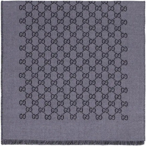 Gucci Wool Gg Jacquard Scarf 33x175 Cm - Grey