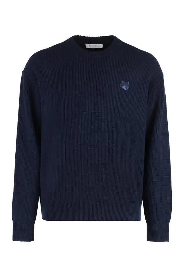 Maison Kitsuné Bold Fox Head Patch Ribbed Jumper - Blue