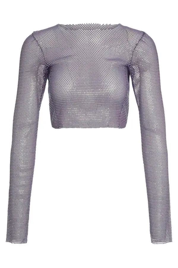 SANTA BRANDS Embellished Long-sleeve Crop Top - Lilac