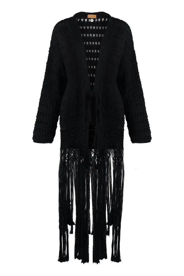 Alanui Love Letter To India Fringed Cardigan - Black