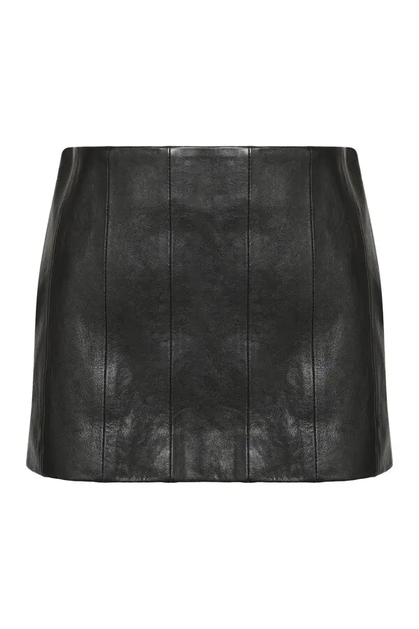 Khaite Panel Detail Leather Mini Skirt - Black