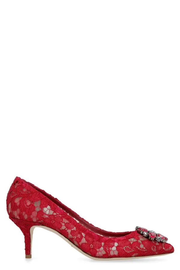 Dolce & Gabbana Lace Bellucci Pumps With Crystal Detail - Red