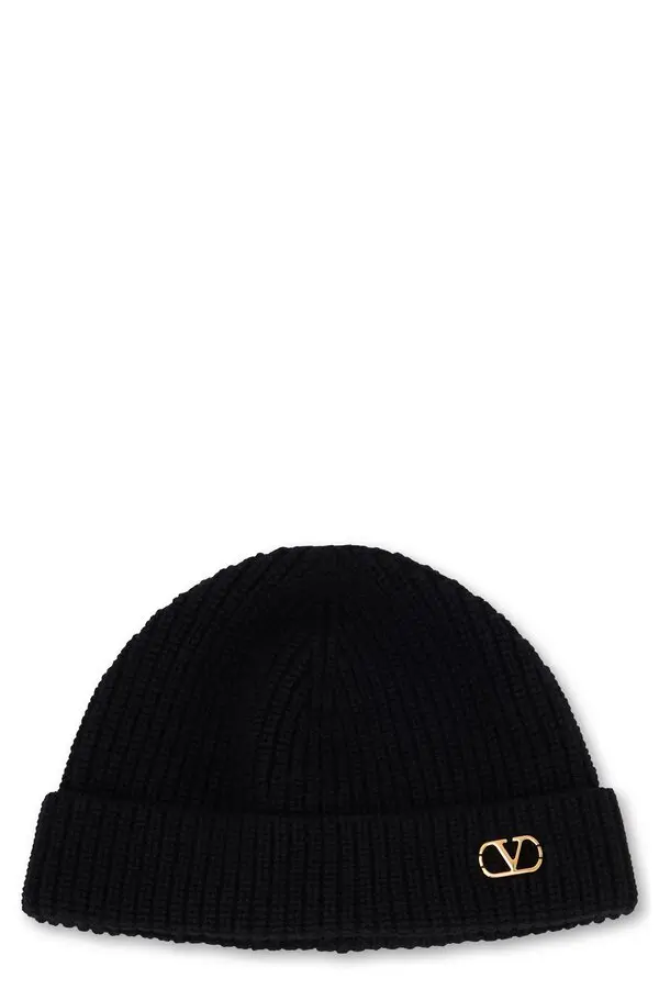 Valentino Garavani Classic Knit Hat With Logo - Black