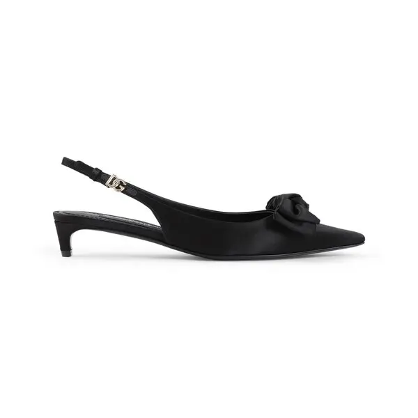 Dolce & Gabbana Bow-embellished Grosgrain-trimmed Satin Slingback Pumps - Black