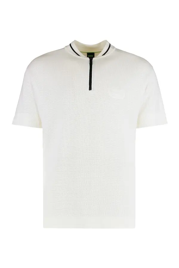 BOSS Elastic Fabric Polo With Zippered Collar For - White