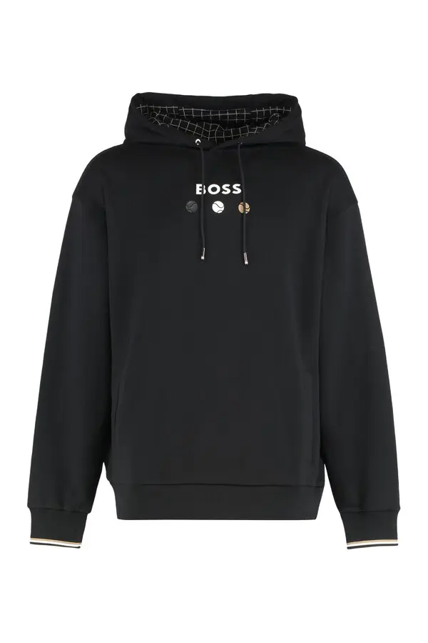 BOSS Straight Fit Hooded Sweatshirt With Graphic Detail - Black