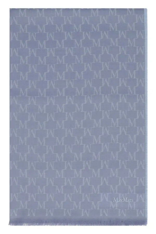Max Mara Jacquard Logo Virgin Wool Scarf 216x70 Cm - Light Blue