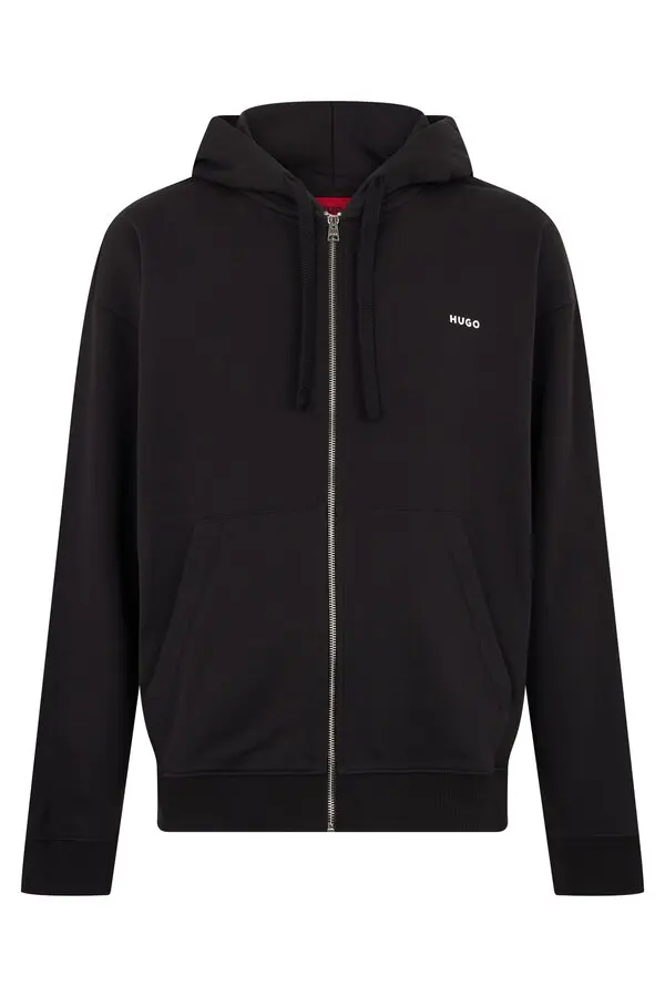 BOSS Zip-up Hooded Sweatshirt With Drawstring - Black