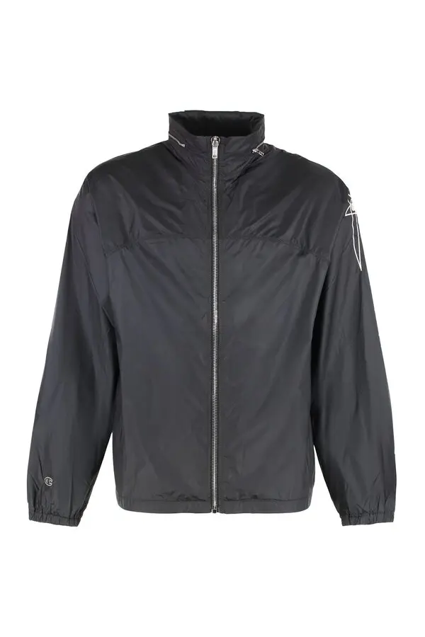 Rick Owens Embroidered-logo Concealed-hood Lightweight Jacket - Black