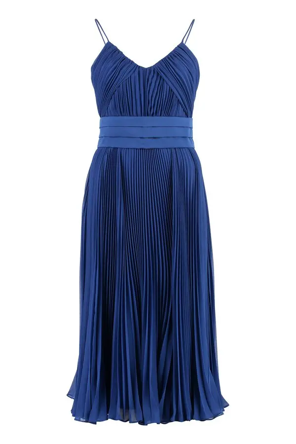 Max Mara Pleated Belted Midi Dress - Blue