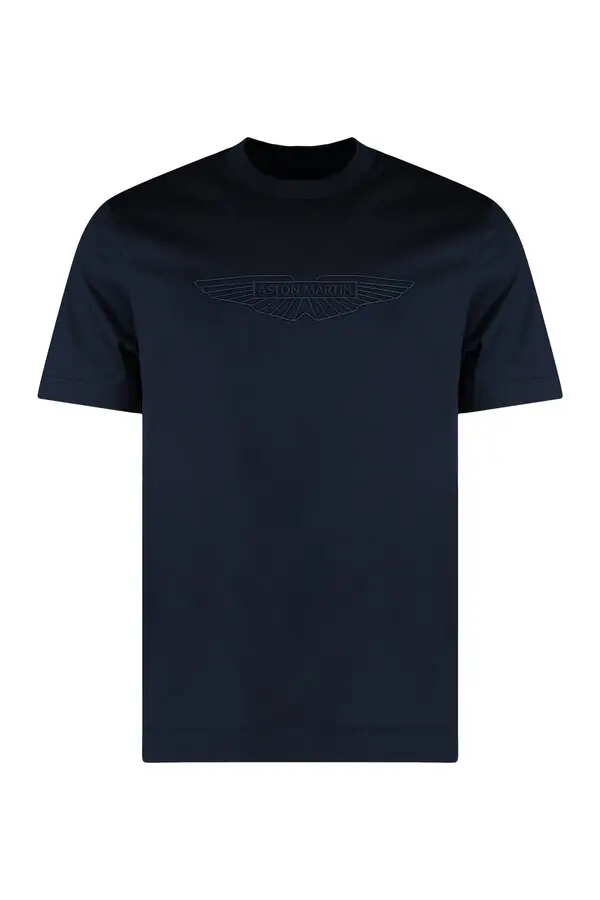 BOSS Distinctive Wing Detail Cotton Crew Neck T-shirt Regular Fit - Blue