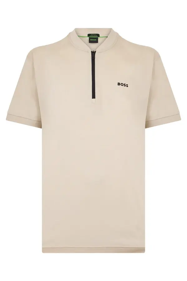 BOSS Casual T-shirt With Half-zip Collar - Beige