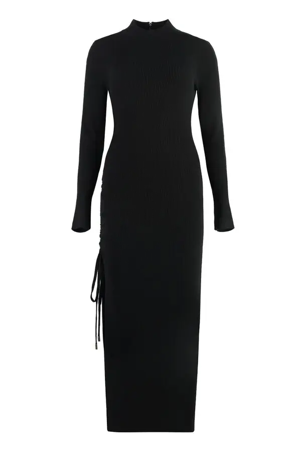 Michael Kors Wool Dress With Gathered Side Hem And Slit - Black