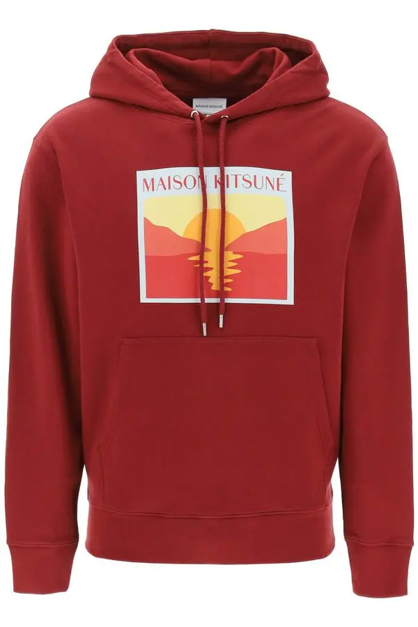 Maison Kitsuné Cotton Hoodie With Graphic Print - Red