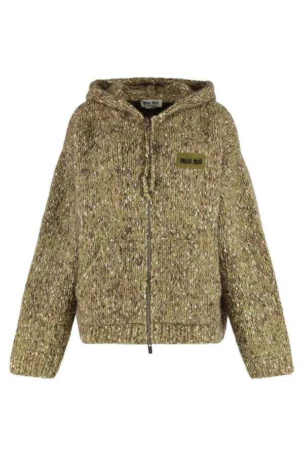 Miu Miu Hooded Zipper Mini Sweater - Green