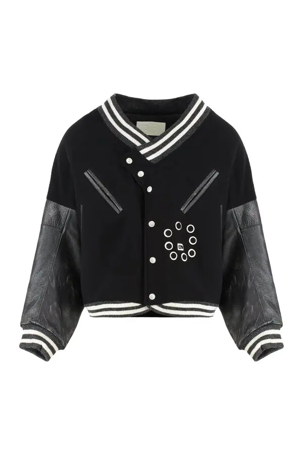 EZR Varsity Bomber Jacket With Long Sleeves - Black