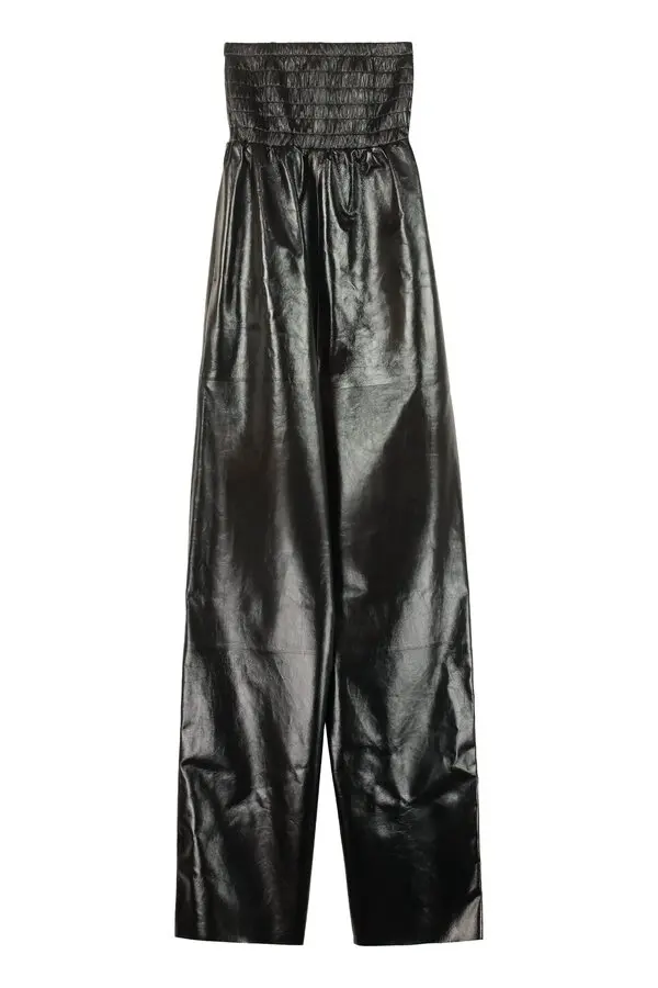 Bottega Veneta Chic Bandeau Jumpsuit With Wide Leg Trousers - Black