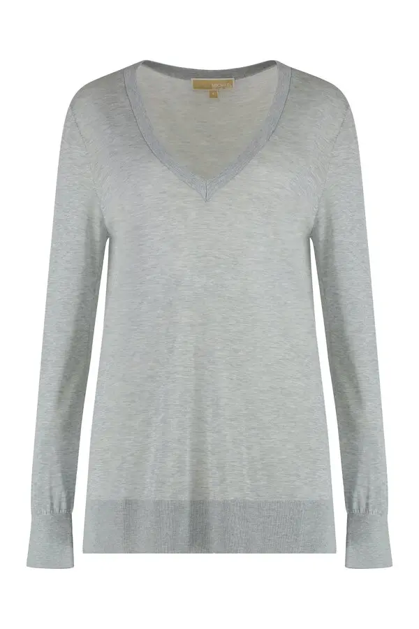 Michael Kors Fine-knit Sweater With Ribbed Edges Ss25 - Grey