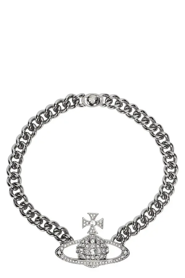 VIVIENNE WESTWOOD Chain Necklace With Crystal Orb Motif - Silver