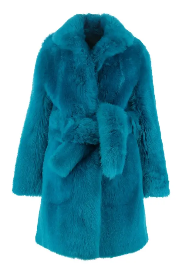 Bottega Veneta Faux Fur Jacket With Removable Belt - Blue