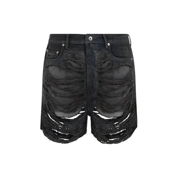 Rick Owens Ss24 Mid-rise Loose Raw Hem Denim Shorts - Grey