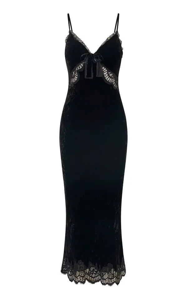 LoveShackFancy Solania Crushed Velvet Maxi Dress - Black