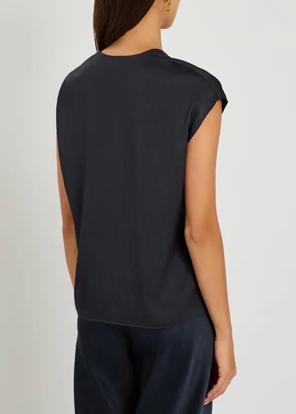 Vince Double-layered V-neck Silk-blend Top With Dolman Cap Sleeves - Navy