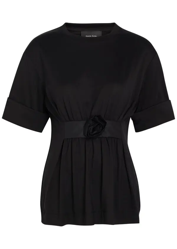 Simone Rocha Gathered Floral-appliqué Cotton T-shirt