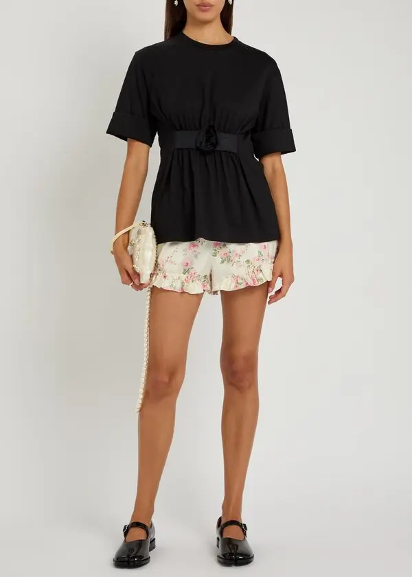Simone Rocha Gathered Floral-appliqué Cotton T-shirt