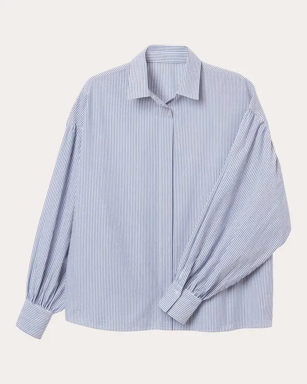 SEAQUELLE SWIM Cloud Stripe Seersucker Puff-sleeve Shirt - Blue