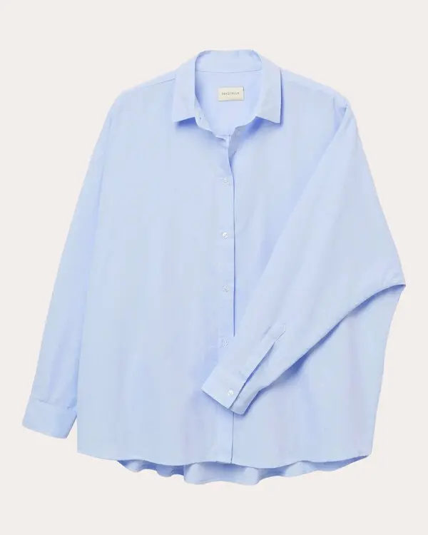 SEAQUELLE SWIM Drift Poplin Gathered Button-up Top - Blue