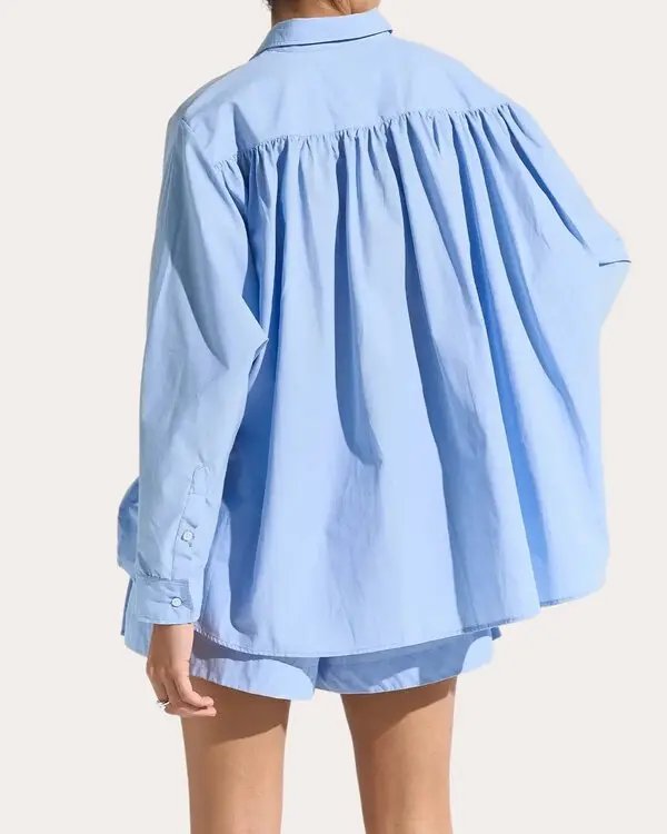 SEAQUELLE SWIM Drift Poplin Gathered Button-up Top