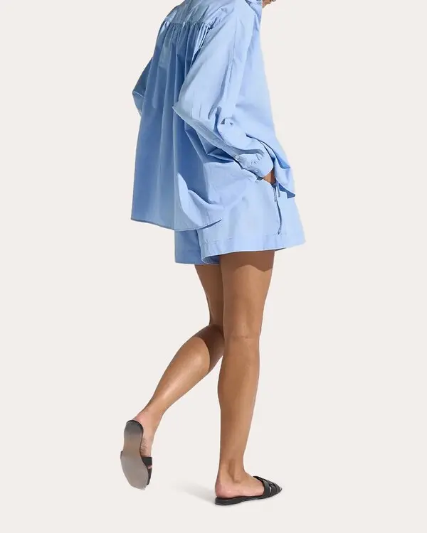 SEAQUELLE SWIM Drift Poplin Gathered Button-up Top