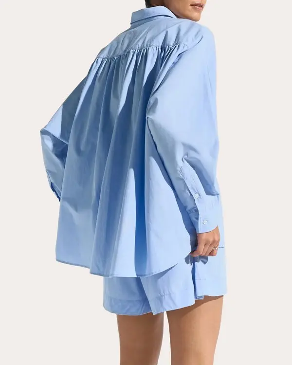SEAQUELLE SWIM Drift Poplin Gathered Button-up Top