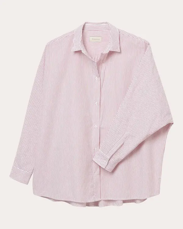 SEAQUELLE SWIM Drift Stripe Poplin Gathered Button-up Top Cotton - Red