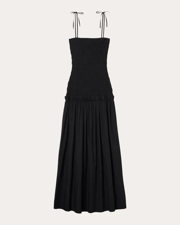SEAQUELLE SWIM Eddy Smocked Cotton Drop-waist Maxi Dress - Black