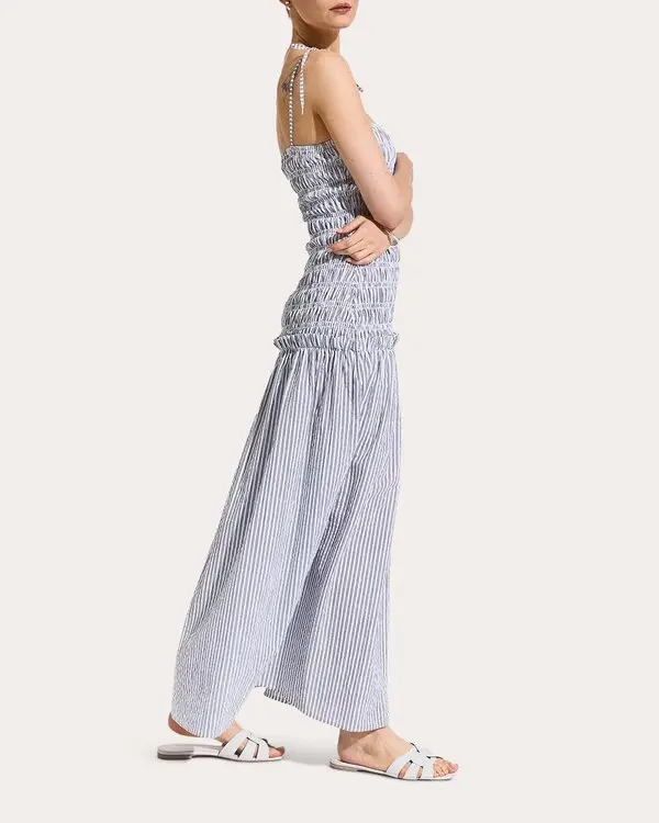 SEAQUELLE SWIM Eddy Smocked Stripe Drop-waist Maxi Dress
