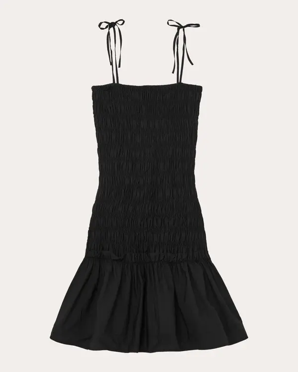 SEAQUELLE SWIM Eddy Smocked Cotton Drop-waist Mini Dress - Black