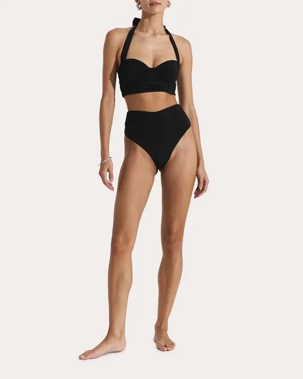 SEAQUELLE SWIM Haven Ruched High-rise Bikini Bottoms