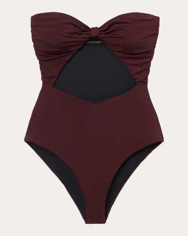 SEAQUELLE SWIM Helio Ruched Cutout Halter One-piece - Red