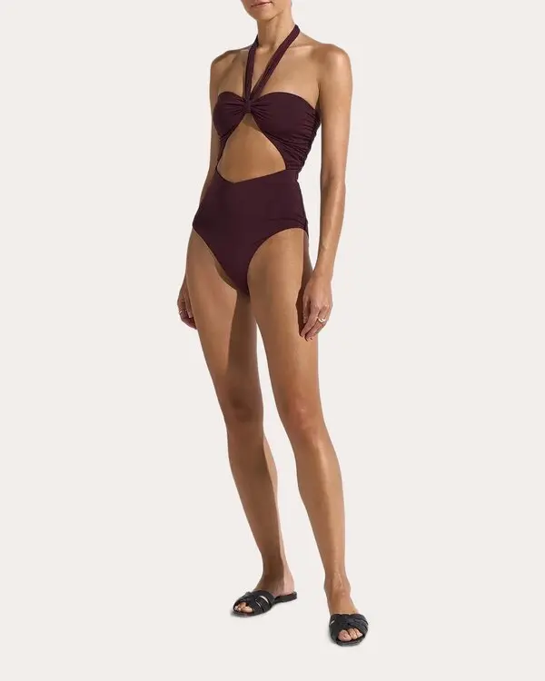 SEAQUELLE SWIM Ruched Cutout Halter One-piece Swimsuit