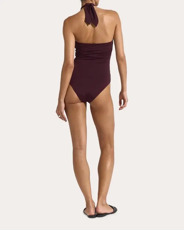 SEAQUELLE SWIM Ruched Cutout Halter One-piece Swimsuit